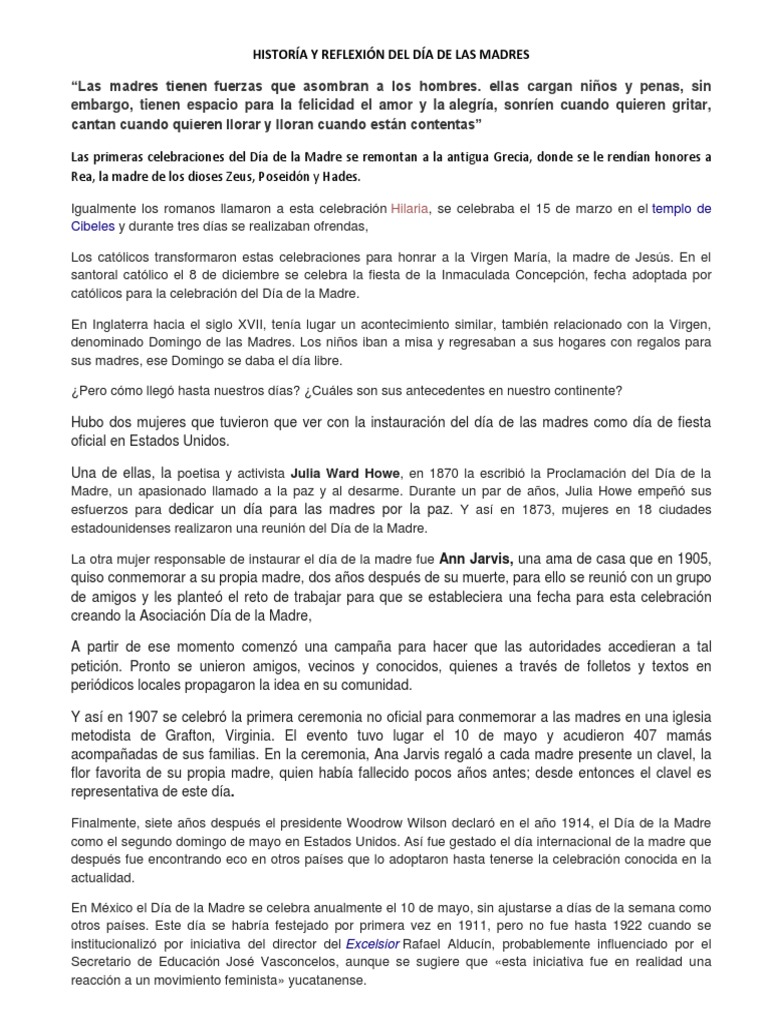 Historía Del Día de Las Madres | PDF