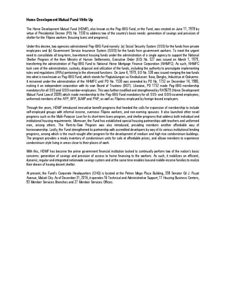 Home Development Mutual Fund Write Up | PDF | Public Sphere | Economies