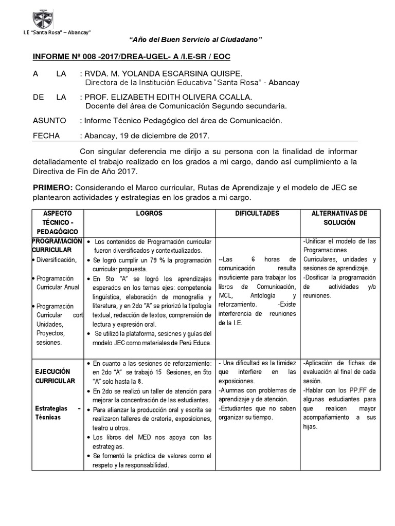 Informes Fin de Año Colegio 2018 | PDF | Salón de clases | Evaluación