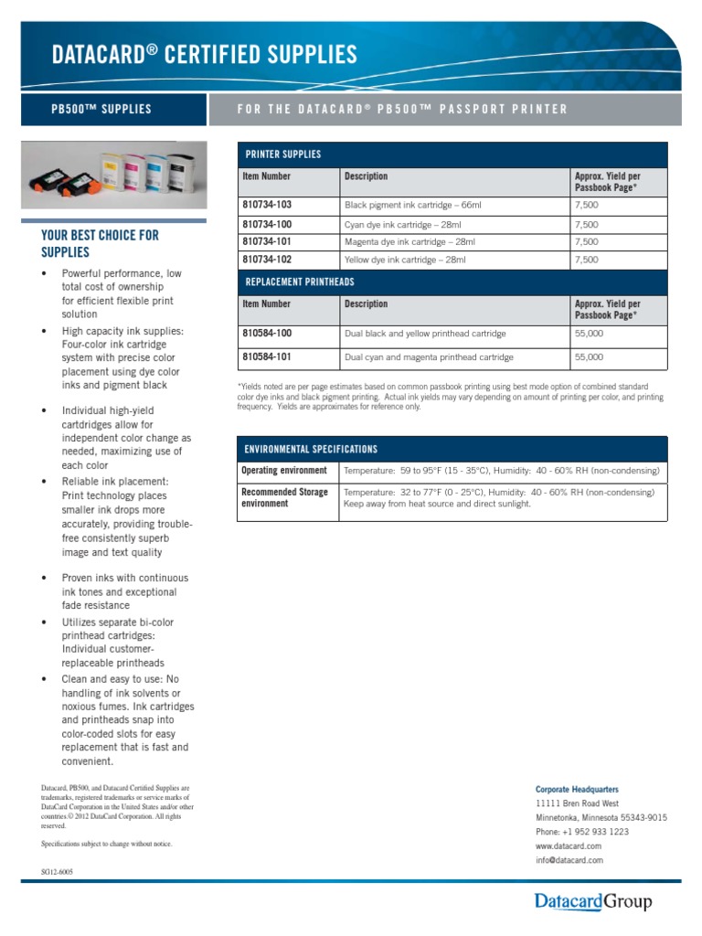 SG12-6005 Pb500 Supplies Ds LR | PDF | Ink | Media Technology
