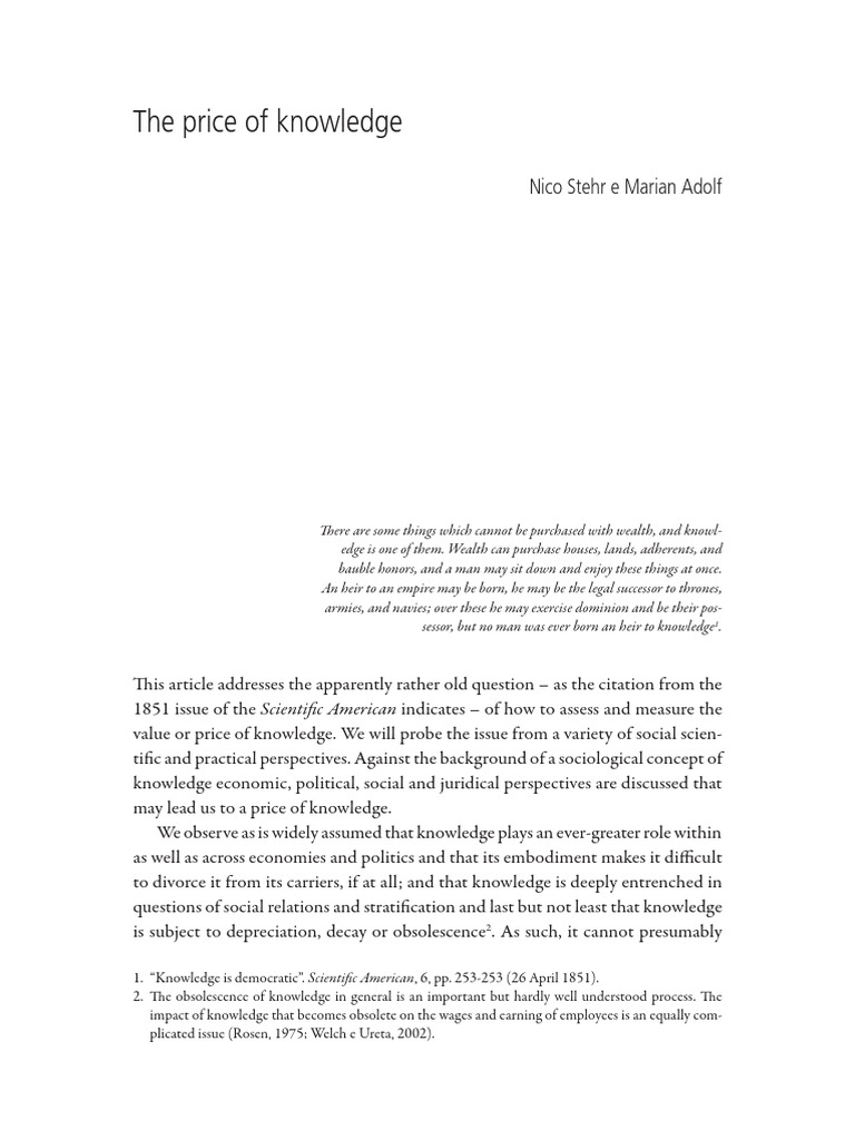 The Price of Knowledge | PDF | Human Capital | Capital (Economics)