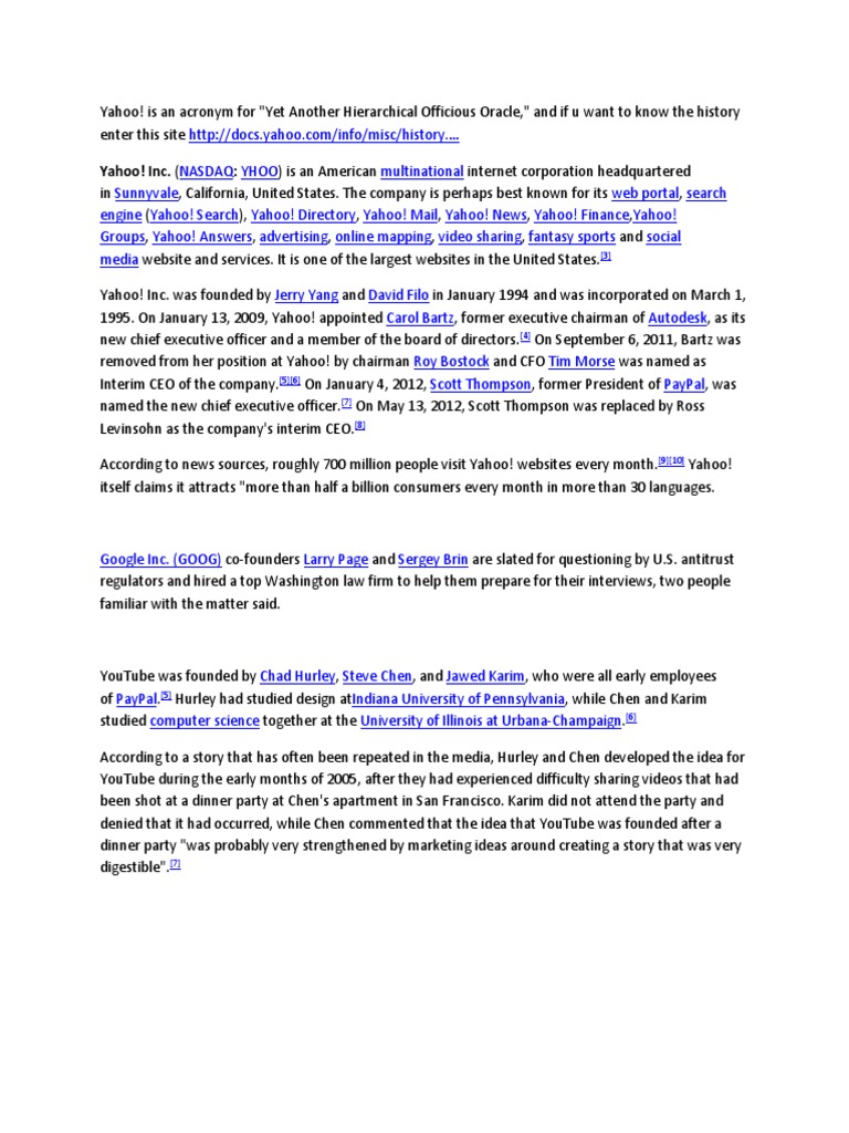 Yahoo! Inc. ( | PDF | Yahoo! | Web Portals