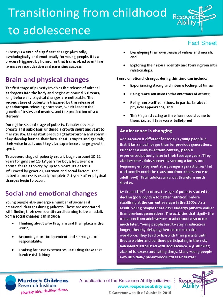 Transitioning From Childhood To Adolescence | PDF | Puberty | Adolescence