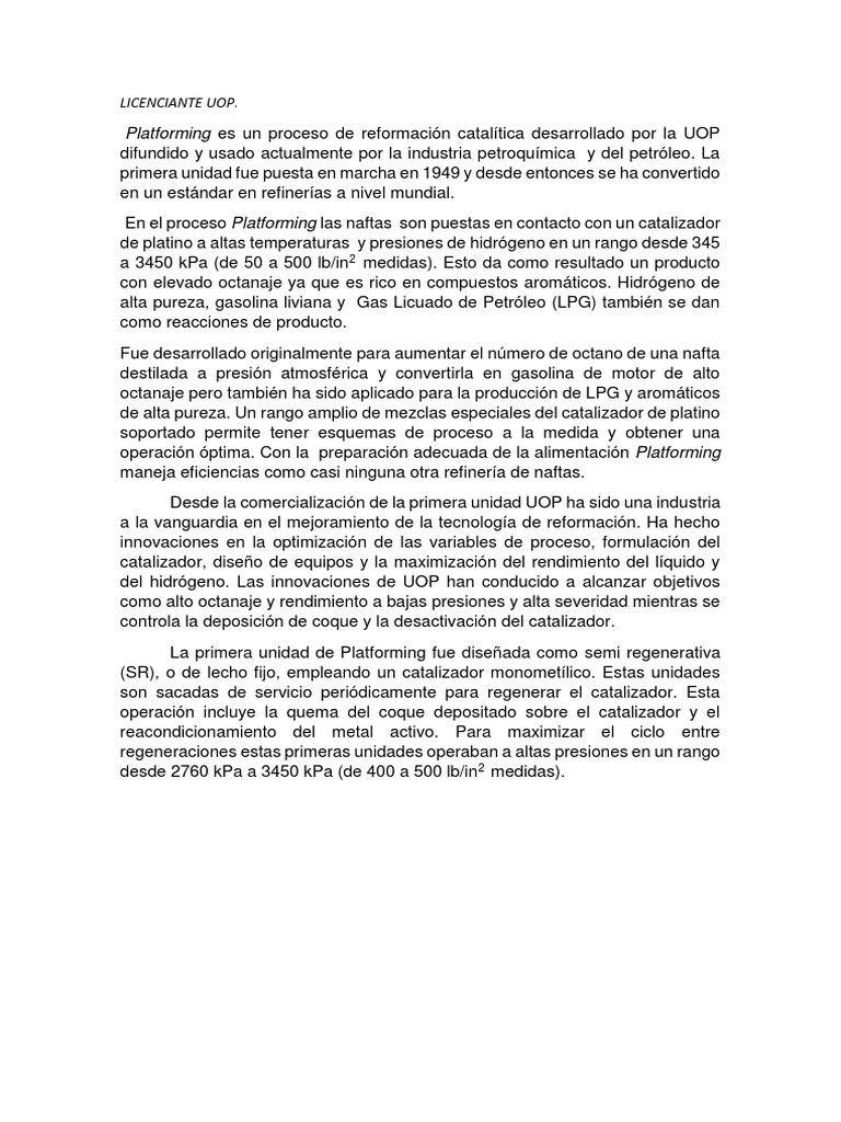 Innovaciones en Platforming de UOP | PDF | Gasolina | Refinería de petróleo