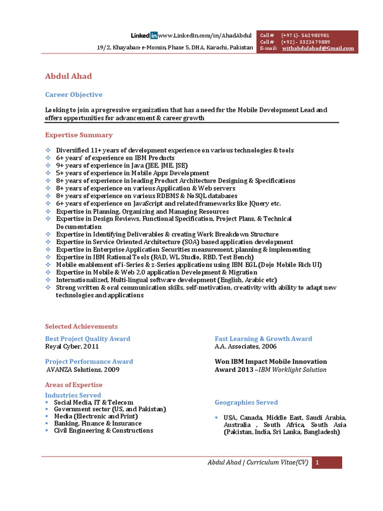 AbdulAhad MobileLead CV PDF | PDF | Android (Operating System) | Application Software