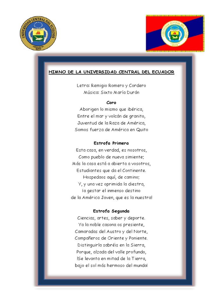 Himno de La Universidad Central Del Ecuador | PDF