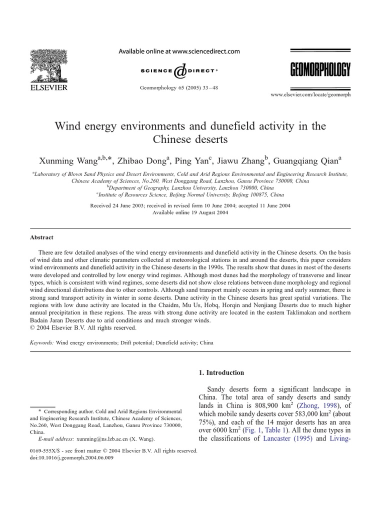 Wind Energy Environments and Dunefield Activity in The Chine 2005 ...