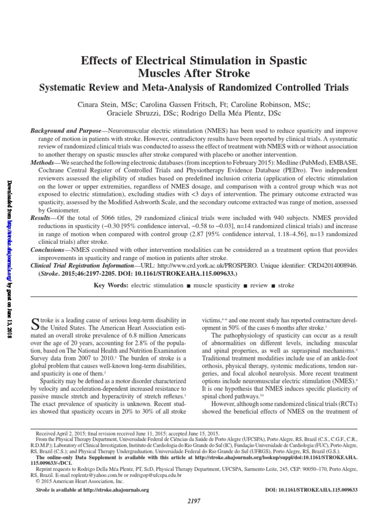 Effects of Electrical Stimulation in Spastic Muscles After Stroke | PDF ...