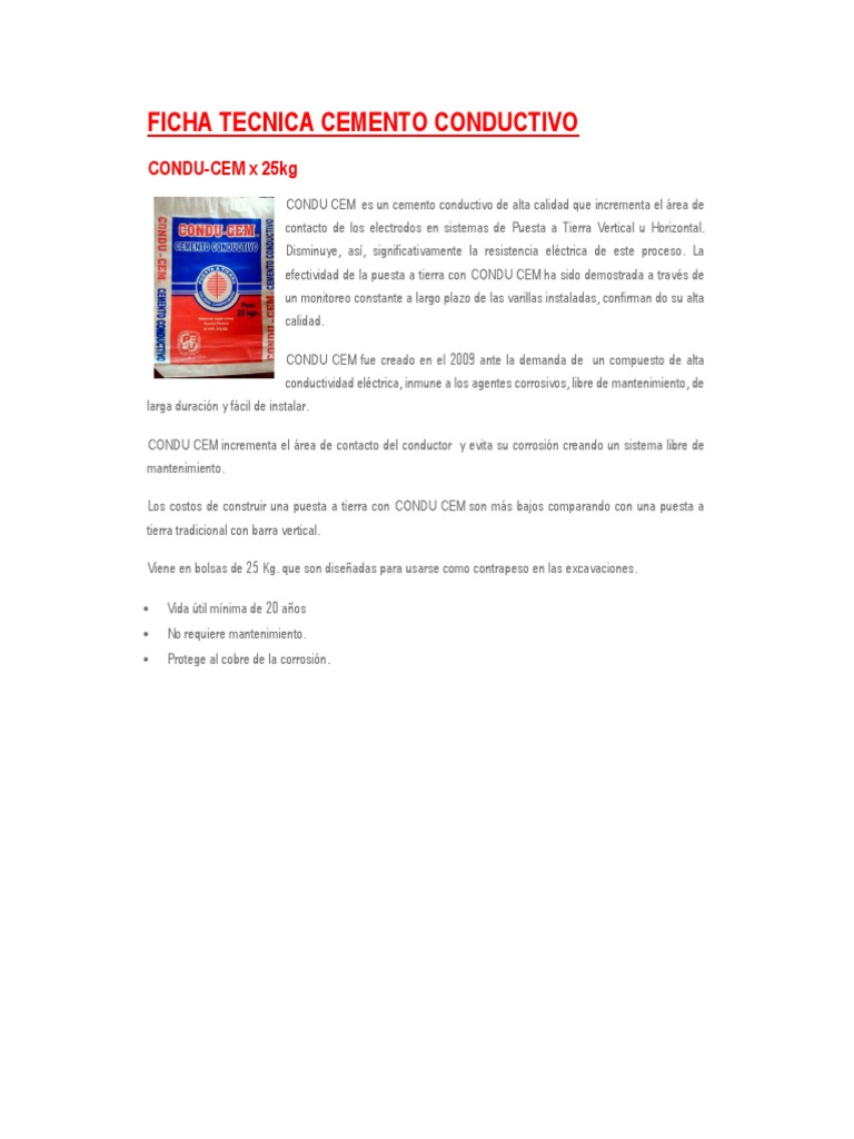 Ficha Tecnica - Cemento Conductivo Conducem