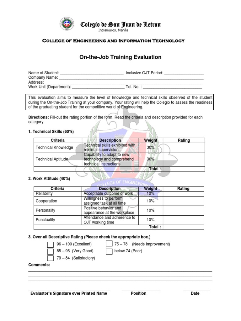 Form 8 - OJT Training Evaluation | PDF | Quality Of Life | Behavioural ...