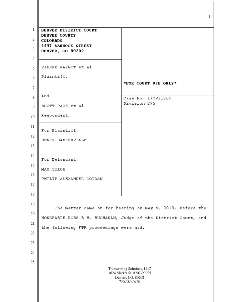 Scott Pack Hearing Transcript | PDF | Discovery (Law) | Deposition (Law)