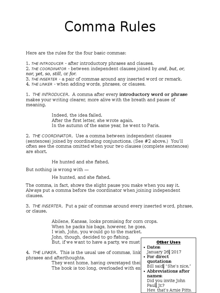 Comma Rules - Laugh1 | PDF | Comma | Sentence (Linguistics)