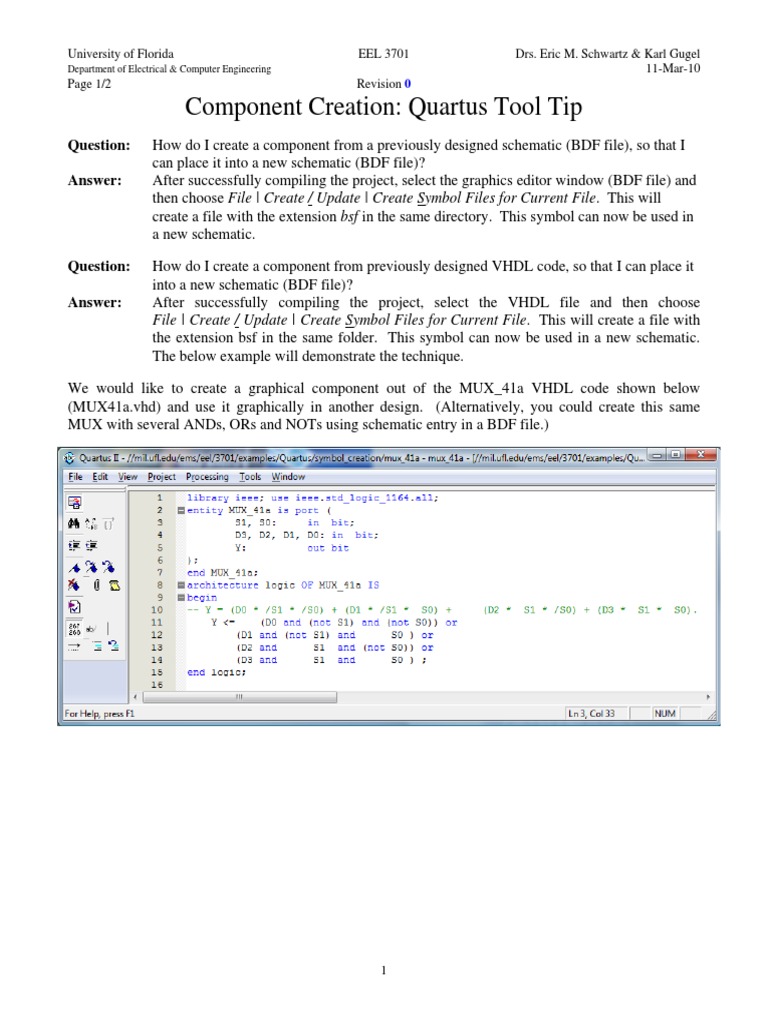 Component Creation: Quartus Tool Tip: Answer | PDF | Vhdl | Computer File