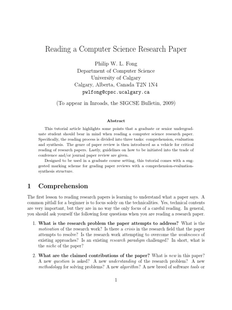 How To Critique Computer Science Papers | PDF | Academic Publishing ...
