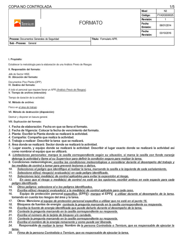 FYADGS00025 R1 Formulario APR PDF | PDF