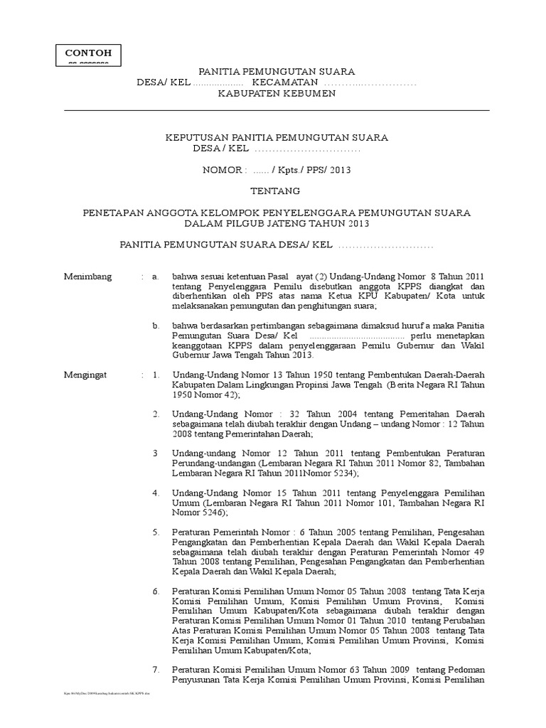 Contoh SK Kpps Pilgub 2013 | PDF