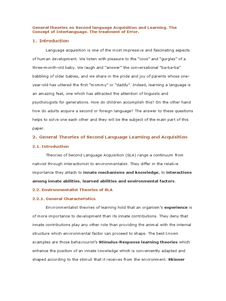 Theories of Second Language Acquisition | PDF | Second Language ...