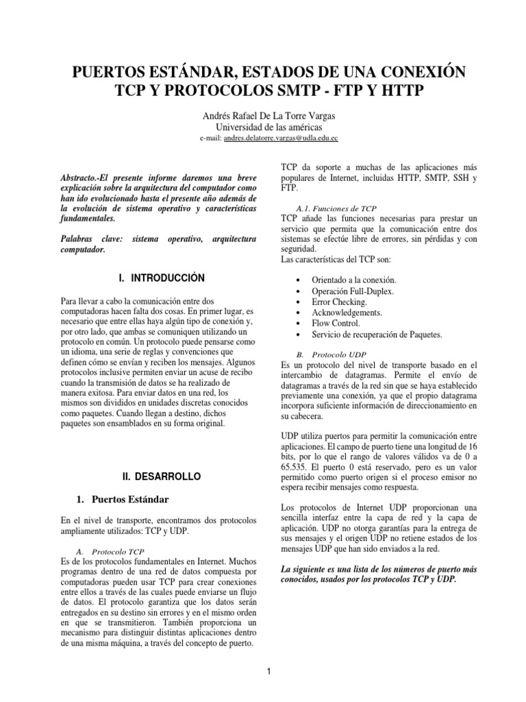 Puertos Estándar, Estados de Una Conexión TCP y Protocolos SMTP - FTP y HTTP | PDF | Protocolo ...