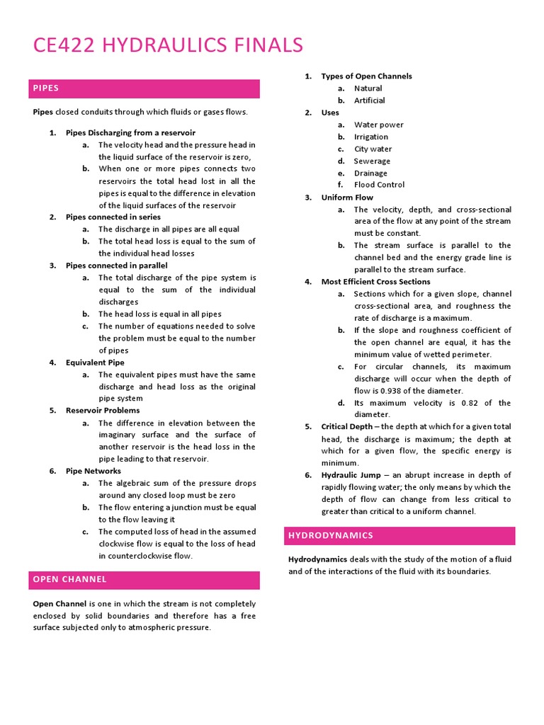 Hydraulics Finals Reviewer | PDF | Discharge (Hydrology) | Fluid Dynamics