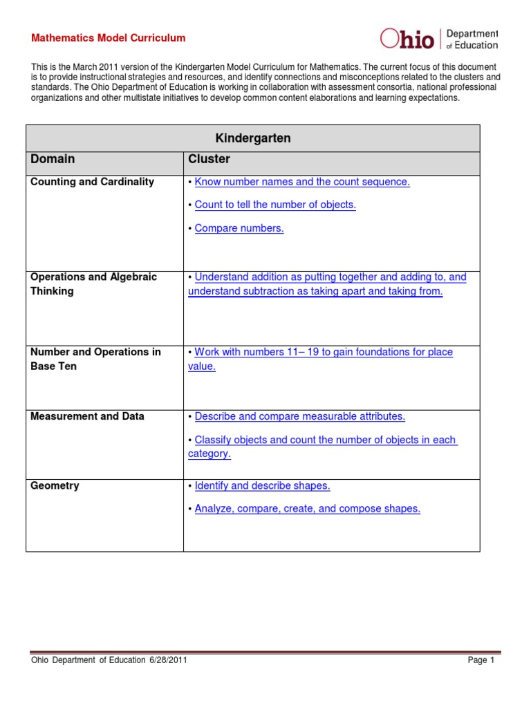 Kindergarten Model Curriculum For Mathematics PDF 1 | PDF | Shape ...