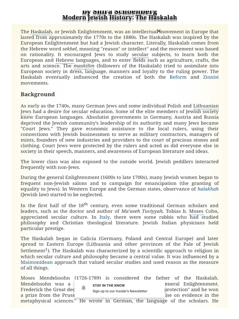 By Shira Schoenberg: Modern Jewish History: The Haskalah | PDF | Jews ...