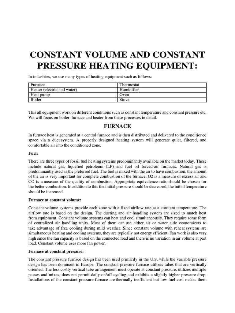 Constant Volume and Constant Pressure Heating Equipment:: Furnace | PDF ...