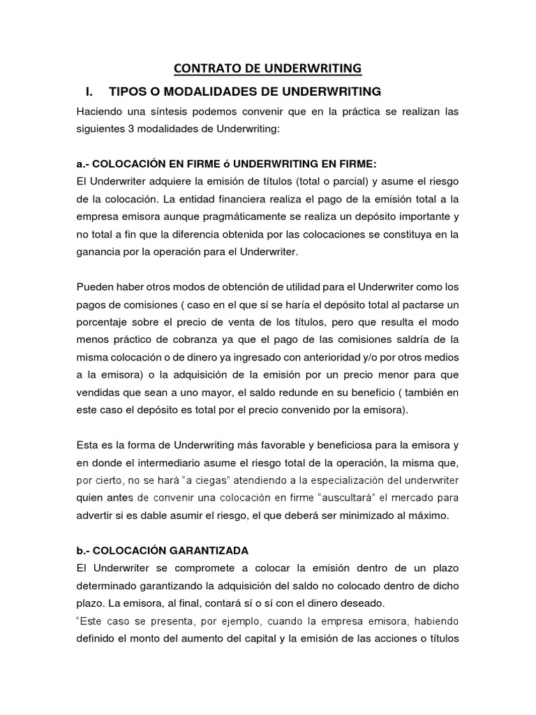 Contrato de Underwriting | PDF | Compartir (Finanzas) | Precios