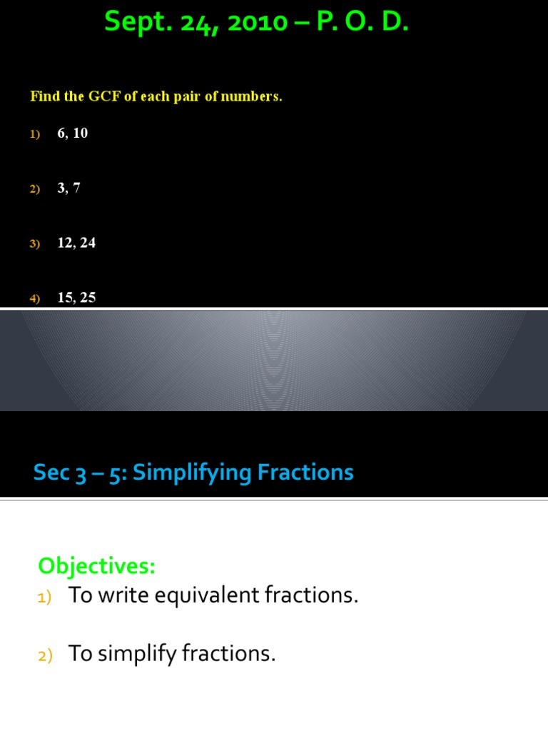 GCF and Simplifying Fractions Guide | PDF | Teaching Methods & Materials