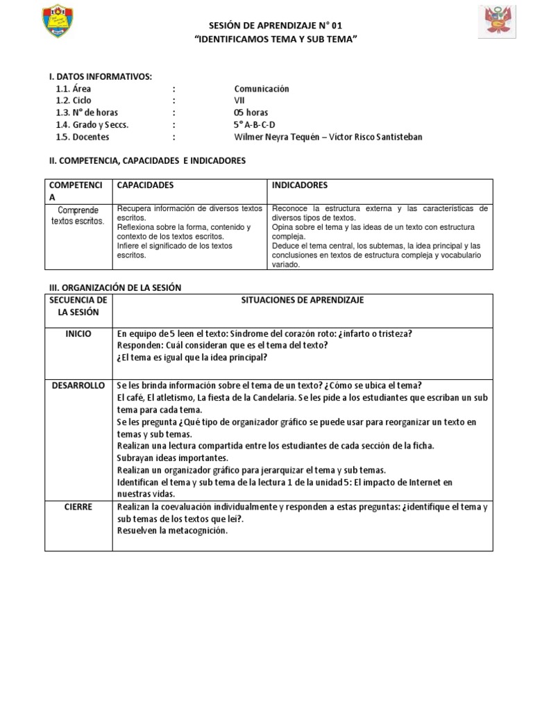 Identificación de Tema y Subtema en Textos | PDF | Comunicación | Cognición
