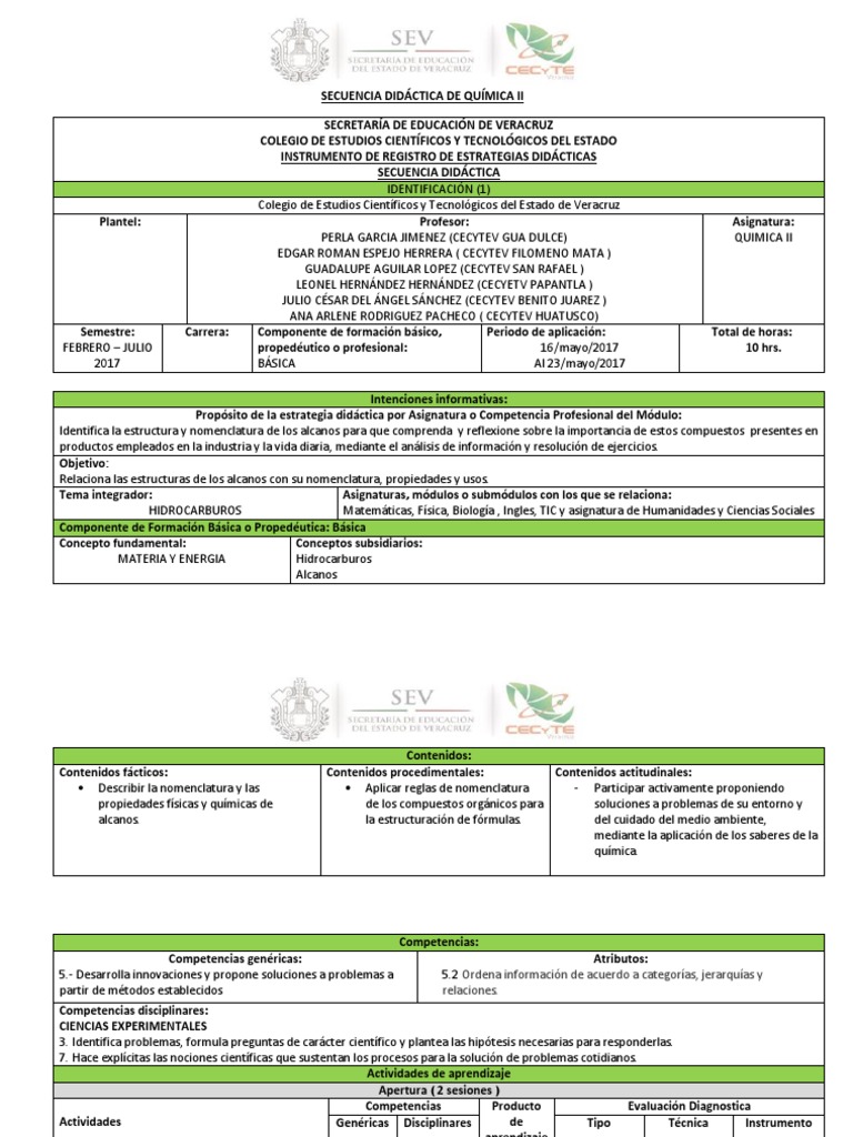Secuencia Did. Cosdac Experimentales Quimica 2017 | PDF | Alcano | Science