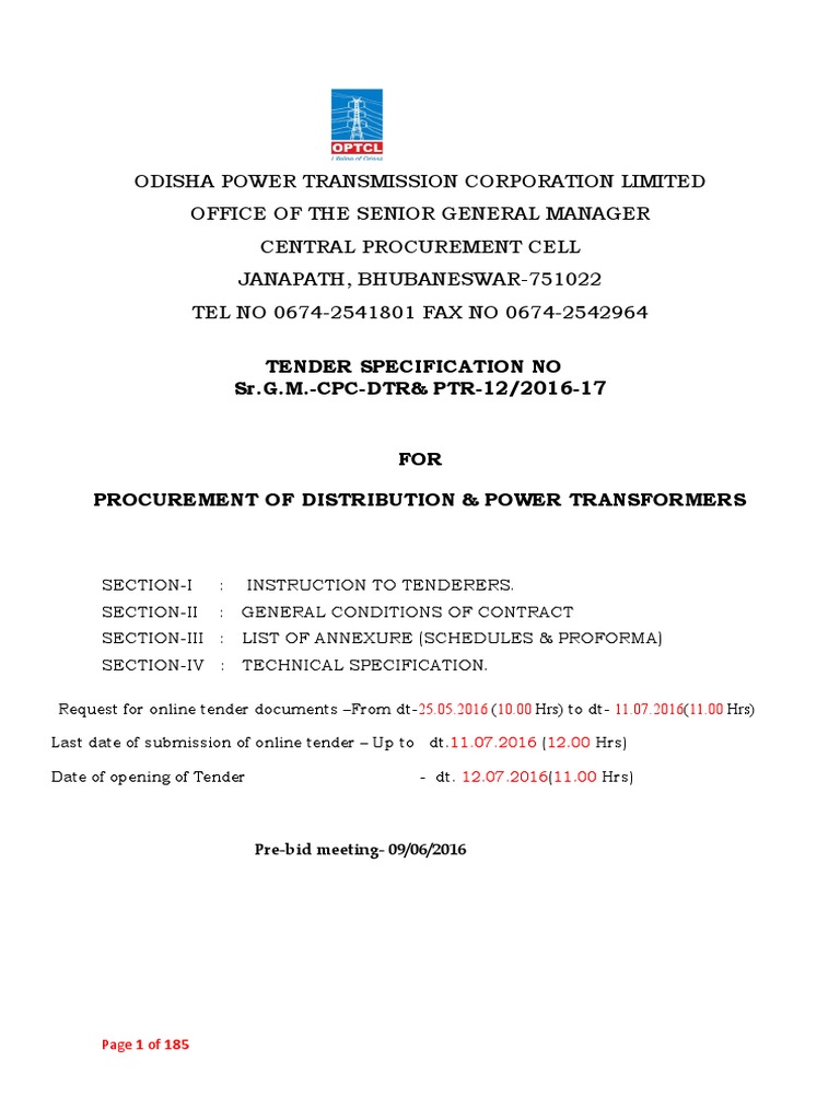 Tender Document Power and Distribution Transformer | PDF | Specification (Technical Standard ...