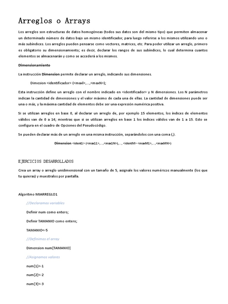 Arreglos o Arrays en PSEINT | PDF | Estructura de datos de matriz ...