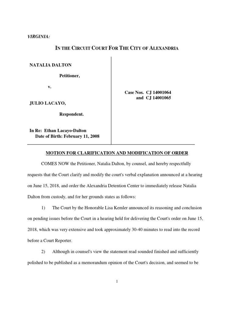 Motion For Clarification of Order | PDF | Common Law | Public Law