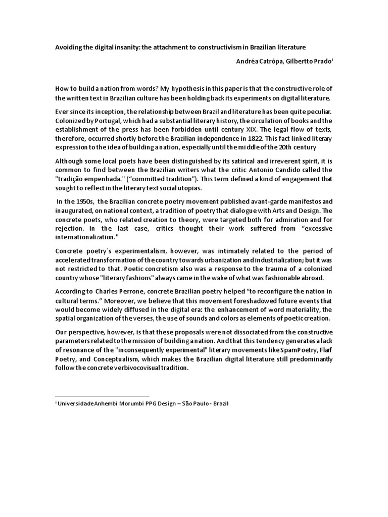 Avoiding The Digital Insanity Pdf Poetry Brazil 