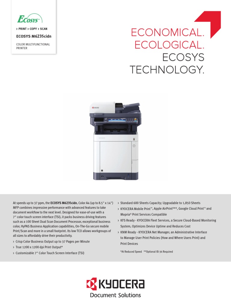 Ecosys M6630cidn Series Spec Sheet | PDF | Image Scanner | Printer ...