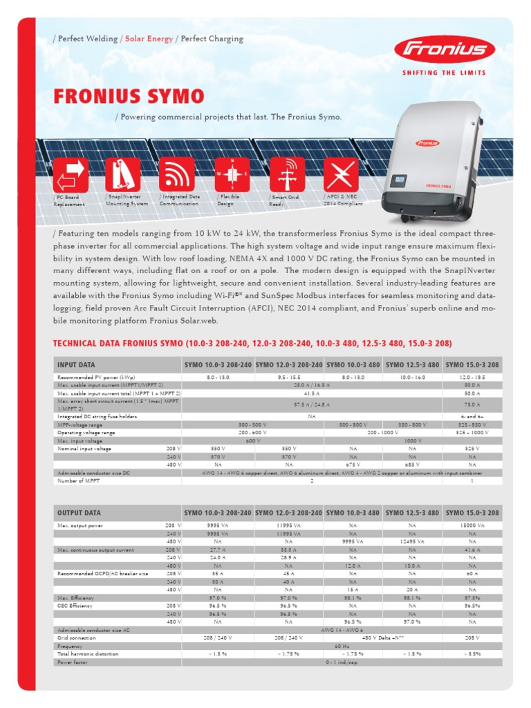 Fronius Symo Inverter Datasheet | PDF | Usb | Power Inverter