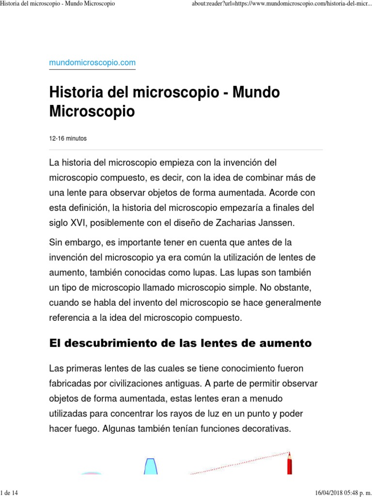 Historia Del Microscopio - Mundo Microscopio | PDF | Microscopio | Óptica