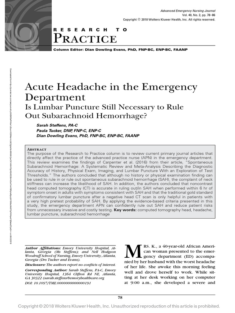 Acute Headache in The Emergency Department Is.2 | PDF | Headache | Ct Scan