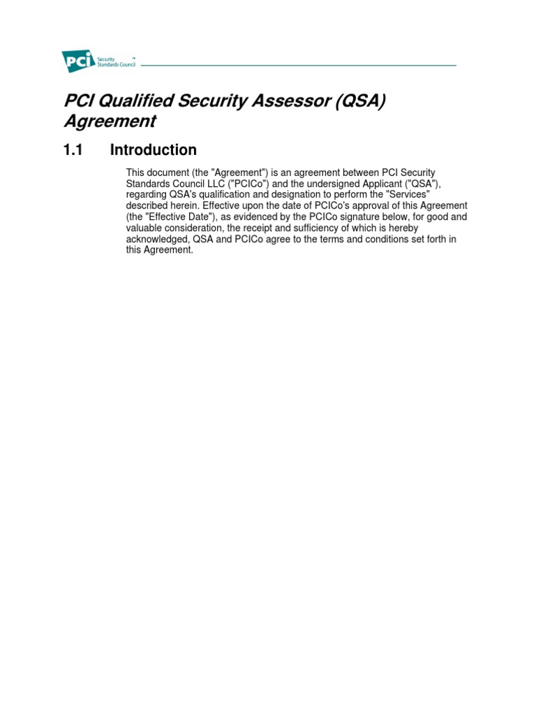 Pci Qualified Security Assessor Qsa Agreement | PDF | Payment Card ...