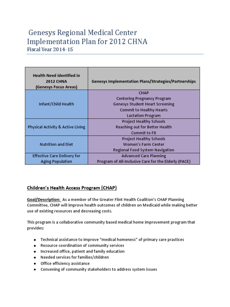 Genesys Medical Center 2012 CHNA Plan | PDF | Breastfeeding | Health Care