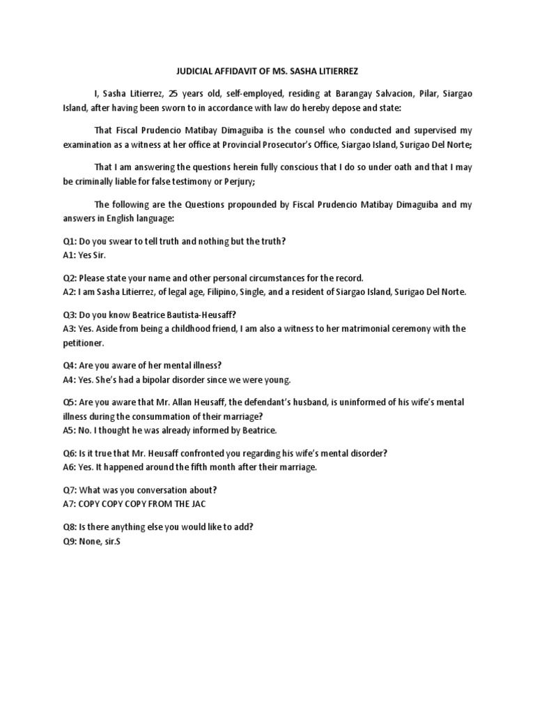 Witness Affidavit Provides Insights into a Marriage Consummated Without ...