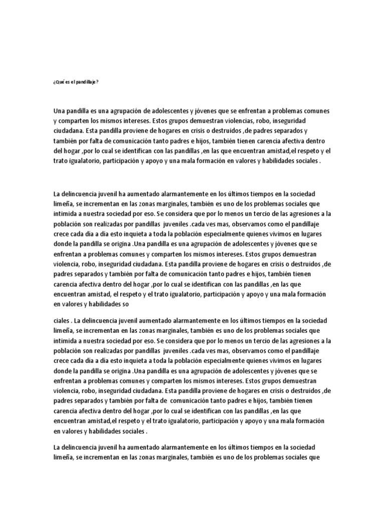 Pandillaje juvenil: causas y consecuencias | PDF | La delincuencia ...