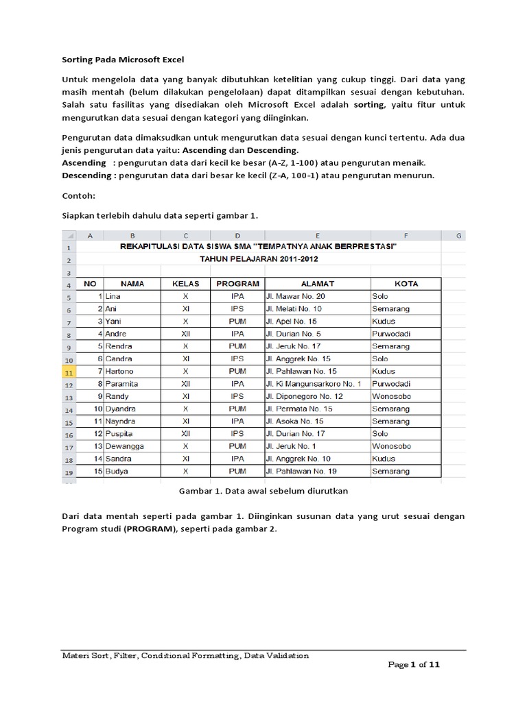 Materi Sorting Pada Microsoft Excel PDF | PDF