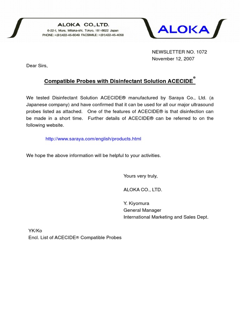 NL1072 Compatible Probes With Disinfectant Solution ACECIDE | PDF | Nature