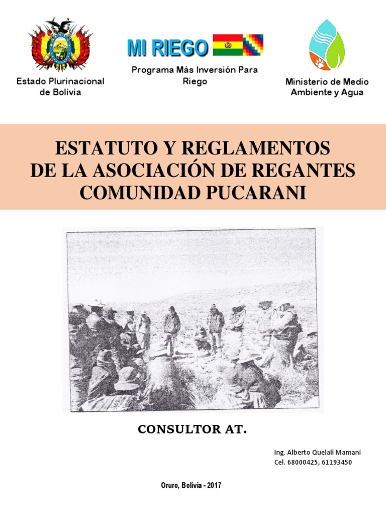 Estatuto Comunidad PUCARANI-TURCO | PDF | Regulación | Riego
