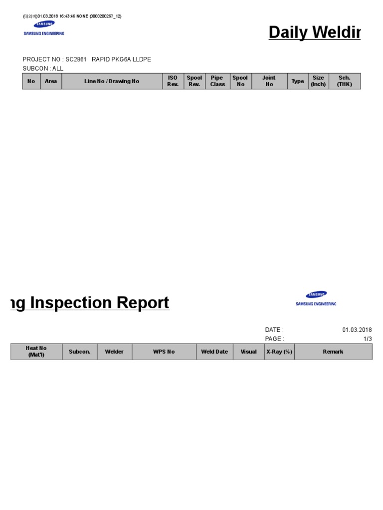 RFI-3409 - Daily Welding Inspection Report (Pipe Support) | PDF | Pipe ...