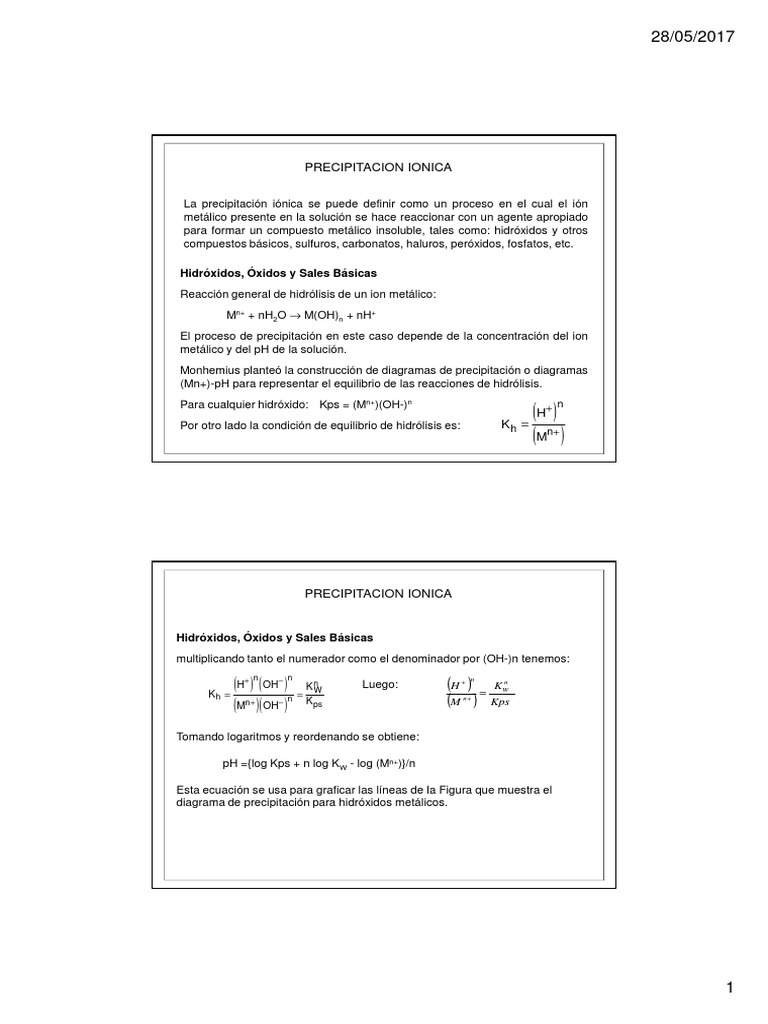 Proceso de Precipitación Iónica | PDF | Hidrólisis | Equilibrio químico