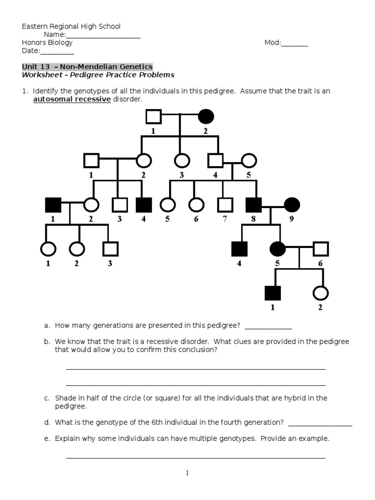 Worksheet - Pedigree Practice Problems 2012 | PDF | Dominance (Genetics ...