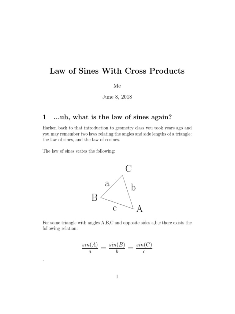 C A B C: Law of Sines With Cross Products | PDF | Trigonometric ...