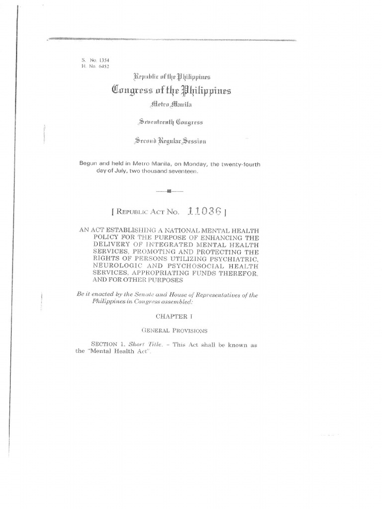 RA-11036 Mental Health Act | PDF | Mental Health | Positive Psychology